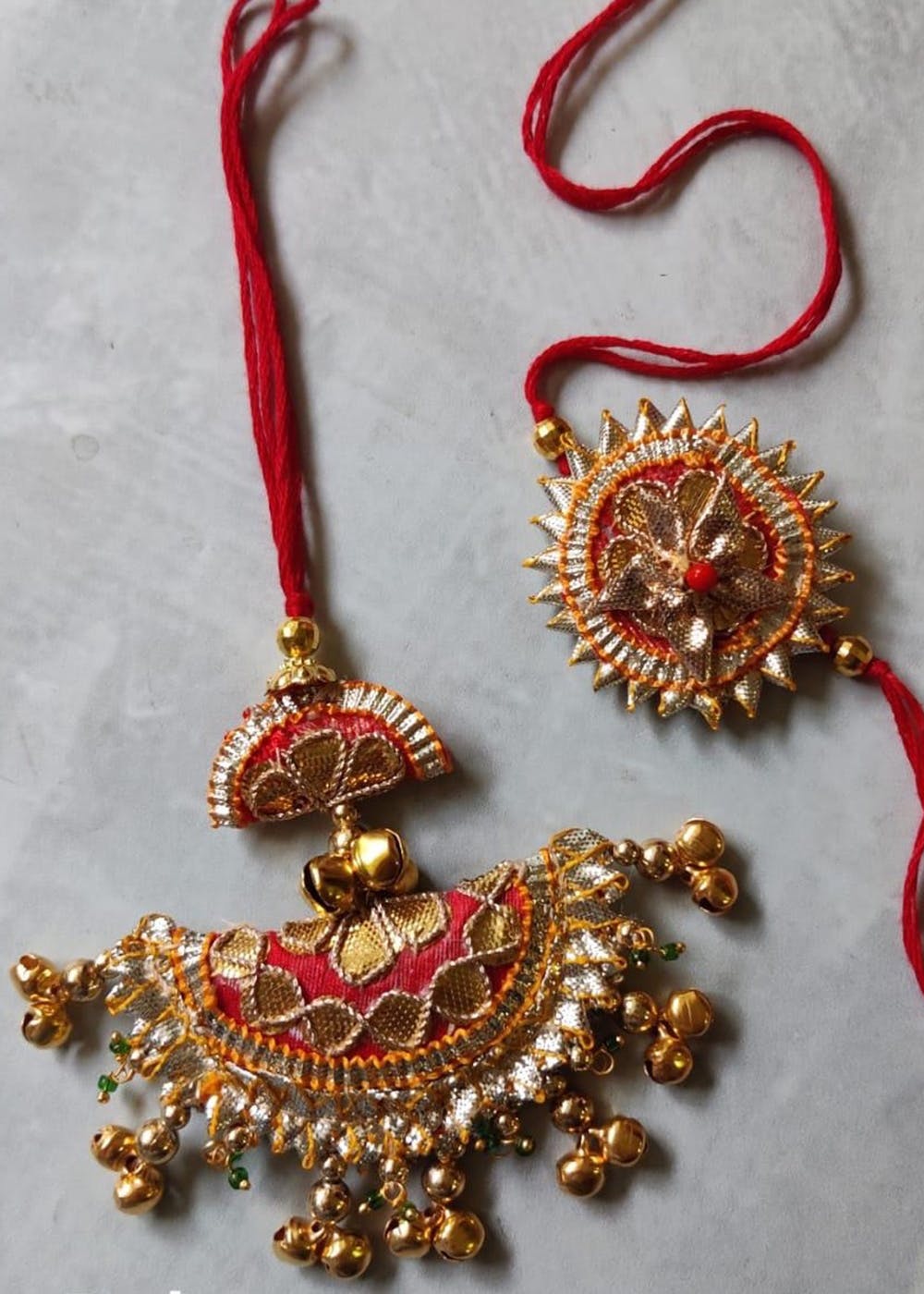 Get "Sargam" Gota Patti Rakhi and Lumba Set (Red) at ₹ 1175 | LBB Shop