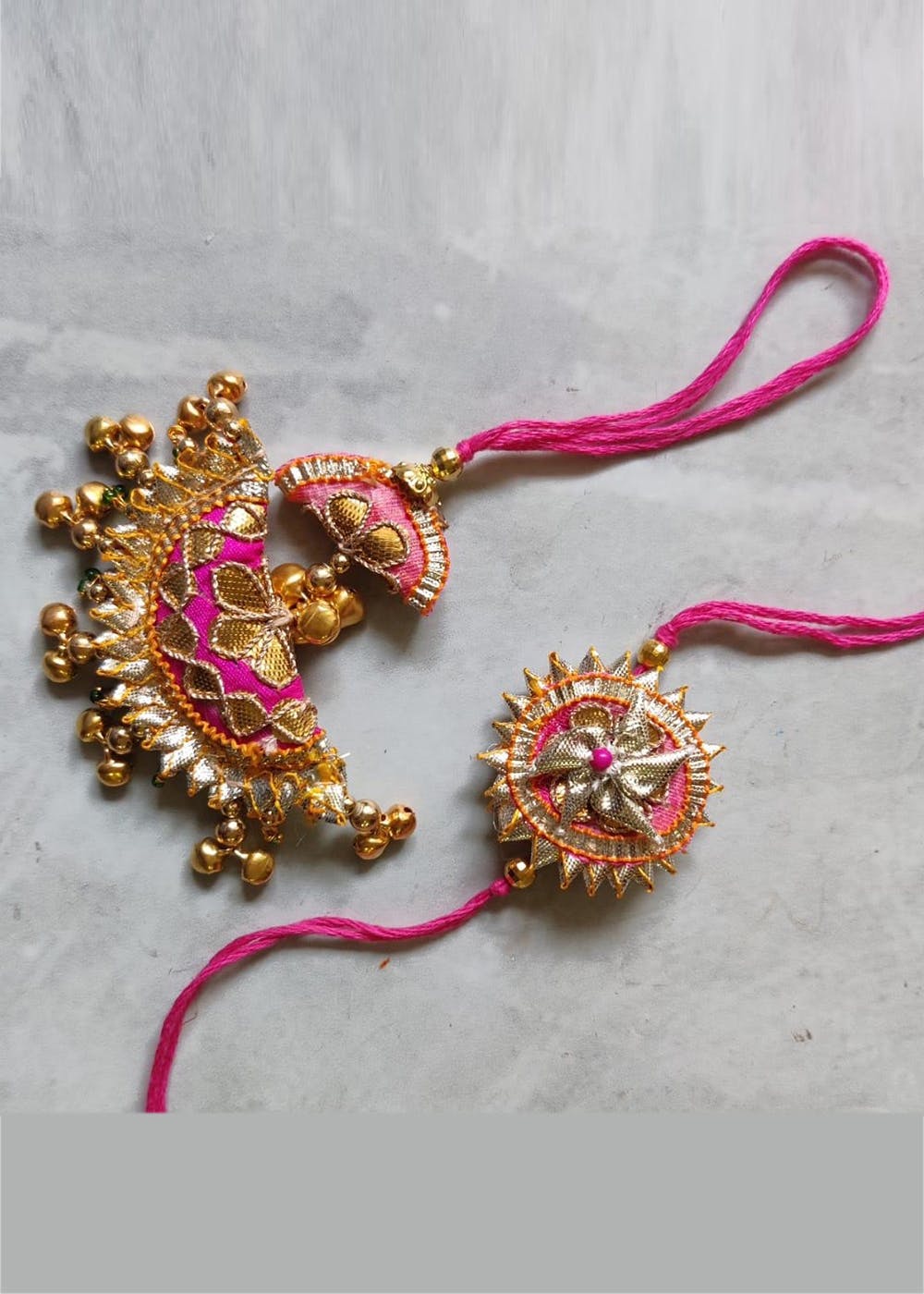 Get "Sargam" Gota Patti Rakhi and Lumba Set (Pink) at ₹ 1175 | LBB Shop