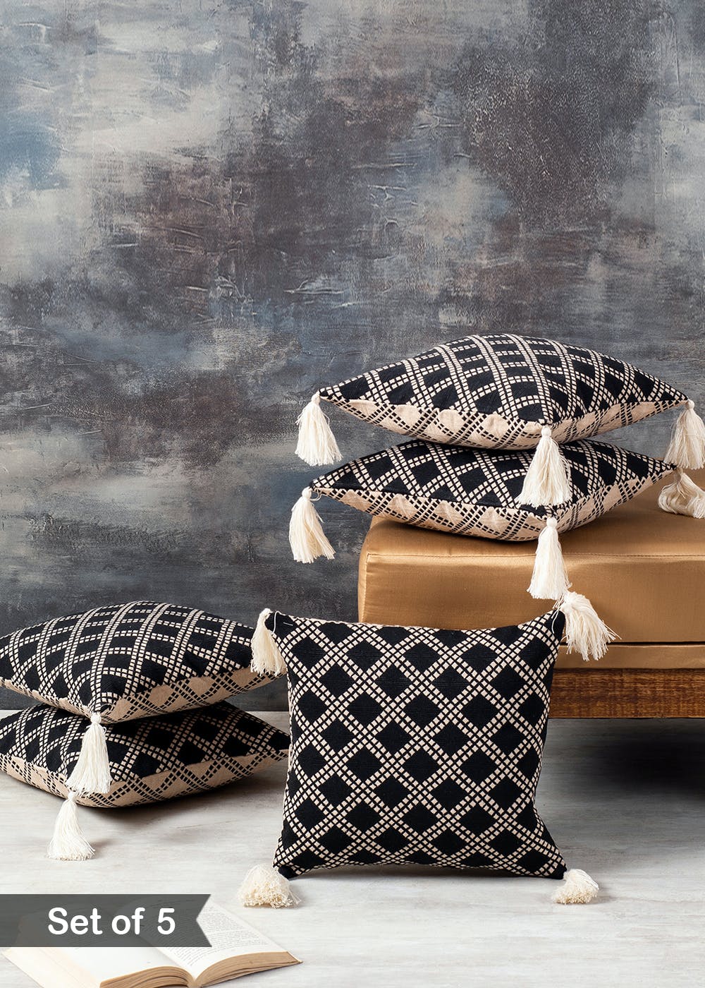 Get Double Shade Woven 12 Inch Cushion Cover With Tassels (Set Of 5) at ...