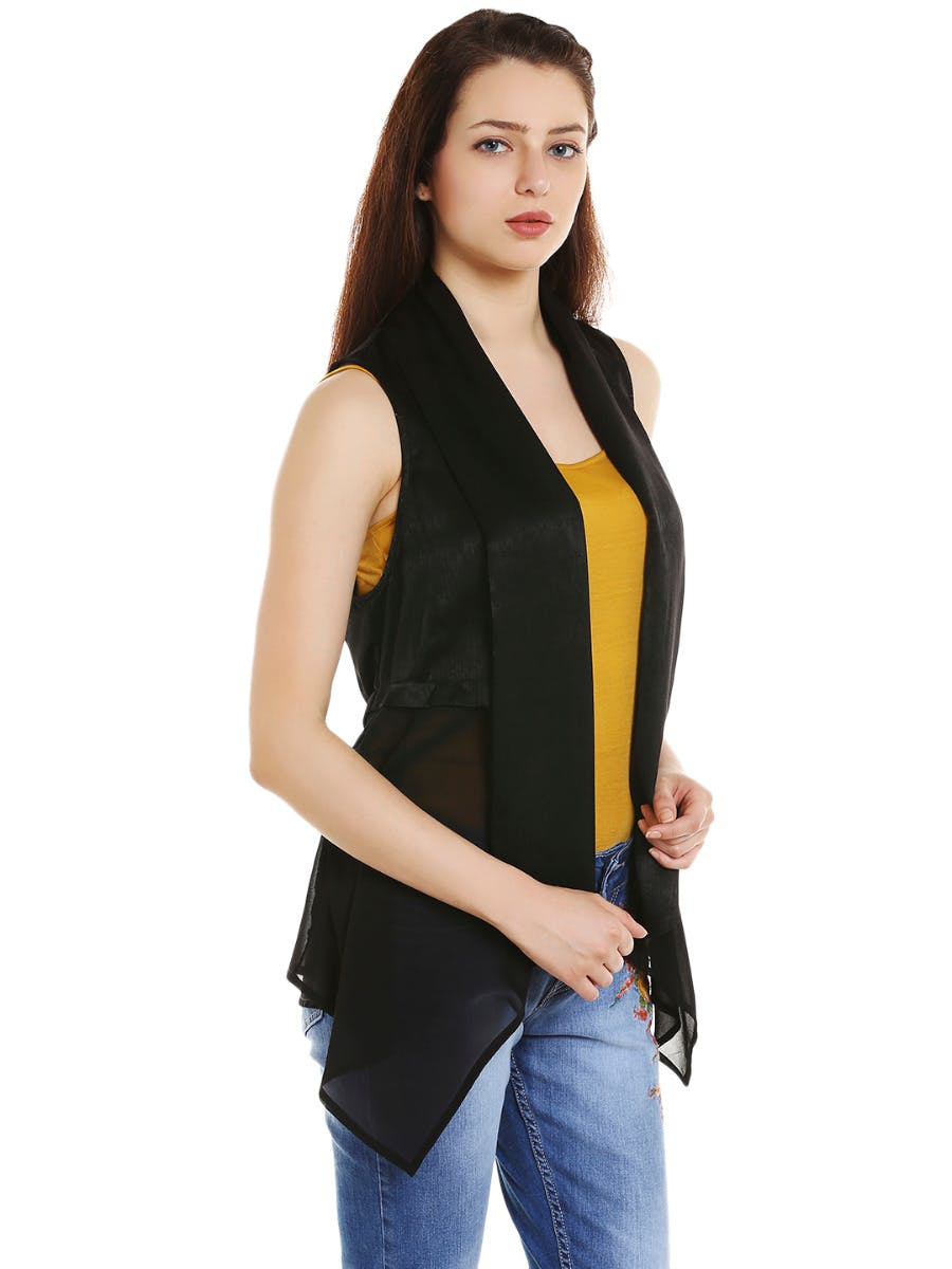 Get Front Open Asymmetric Black Jacket at ₹ 560 | LBB Shop