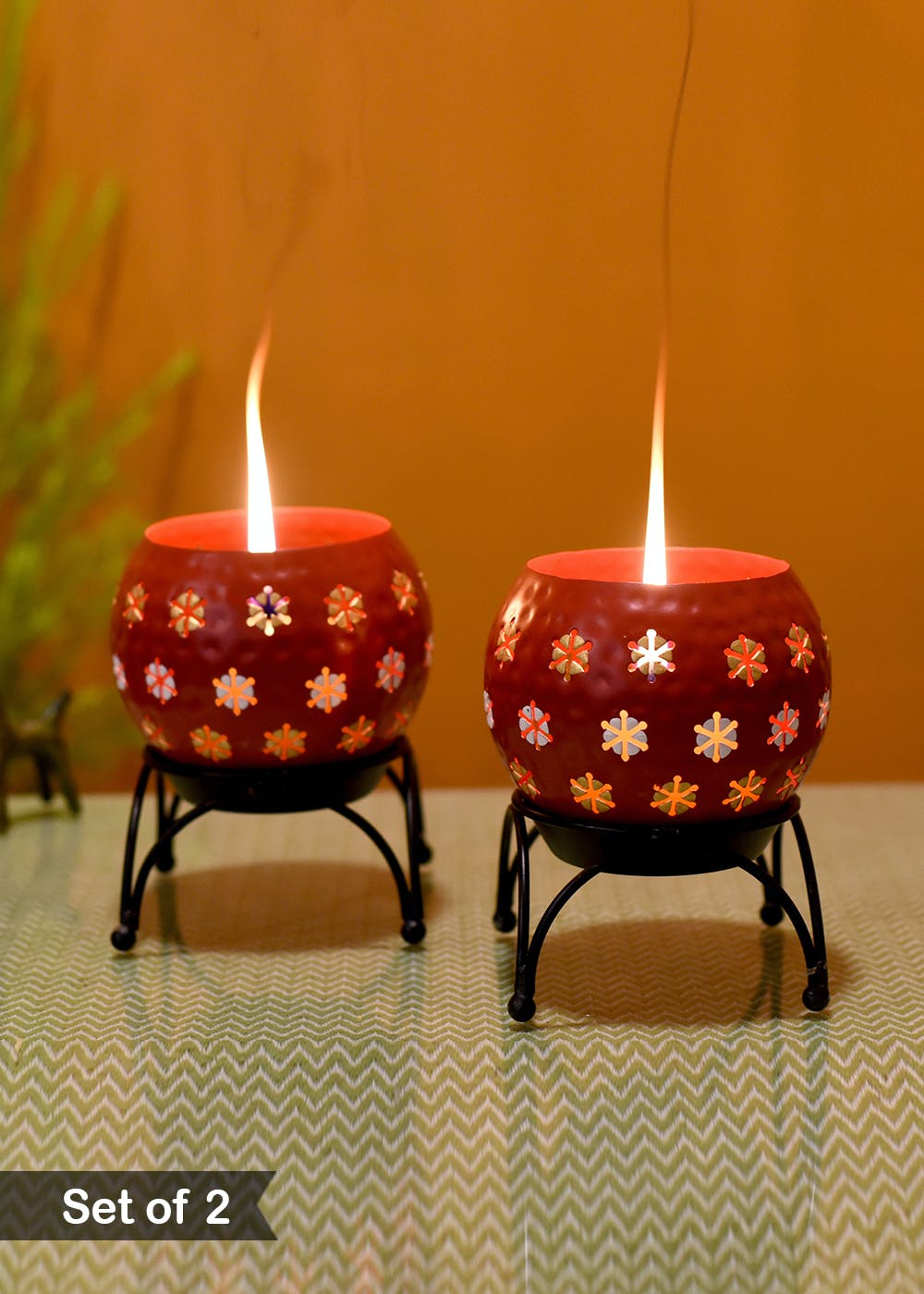 Get Red Polka Tealights With Metal Stands - Set of 2 at ₹ 1349 | LBB Shop