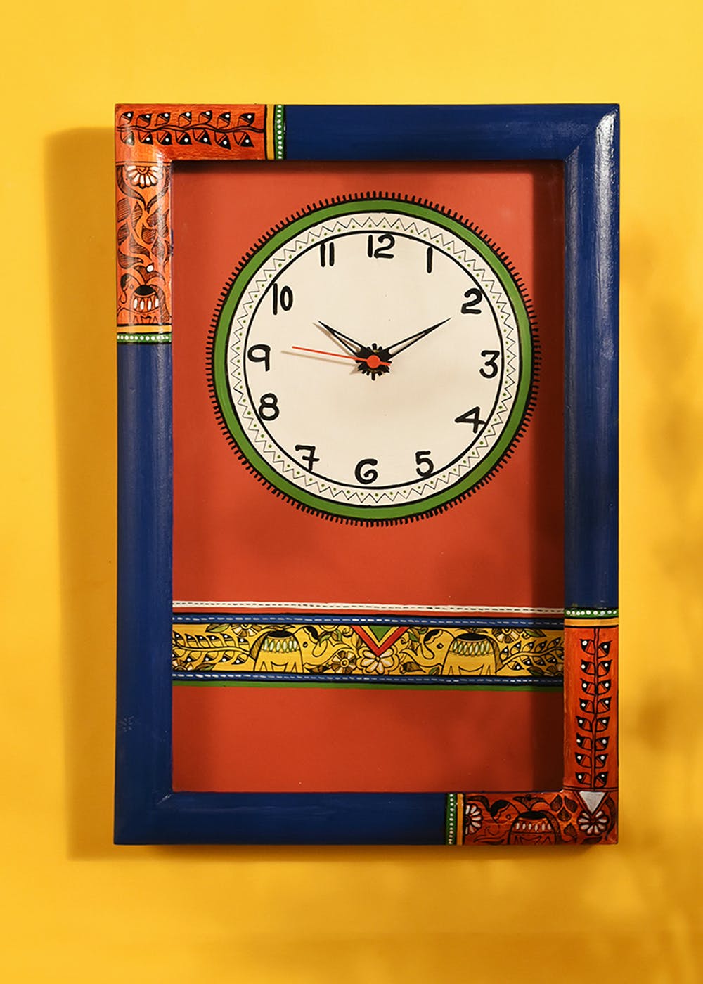 Get Wall Clock Handcrafted Madhubani Blue/Red with Glass at ₹ 1846 ...