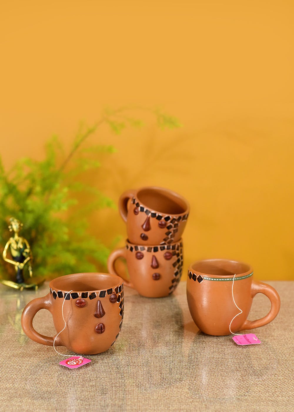 Get Terracotta Earthen Cups with Tribal Motifs - Set of 4 at ₹ 1035 ...