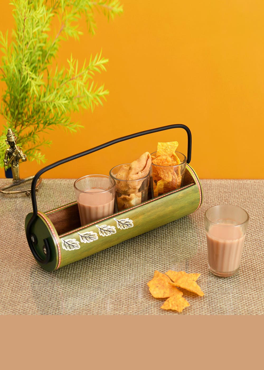 Get Chai Glasses & Wooden Tray- Set of 4 at ₹ 1080 | LBB Shop