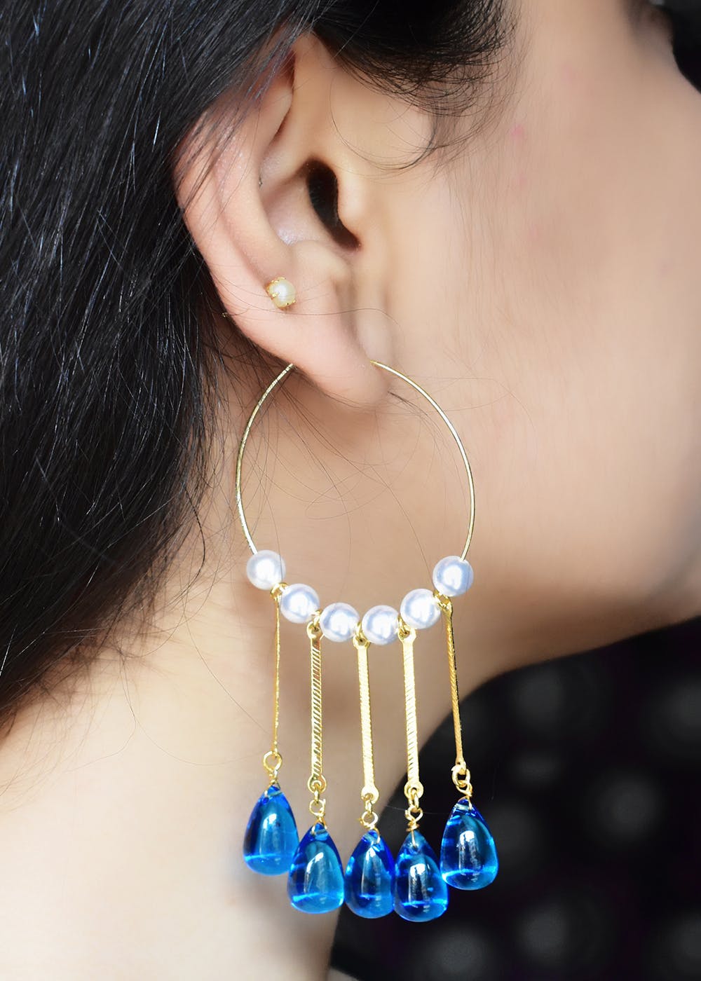 Get Solid Stone Drop Detail Hoops at ₹ 450 | LBB Shop