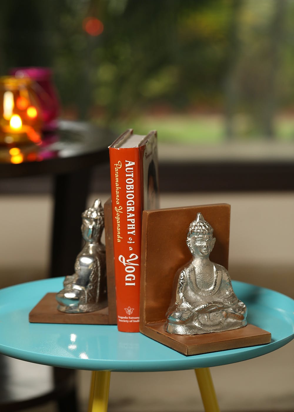 Get Silver Tone Buddha Bookend with Wooden Base at ₹ 3600 | LBB Shop
