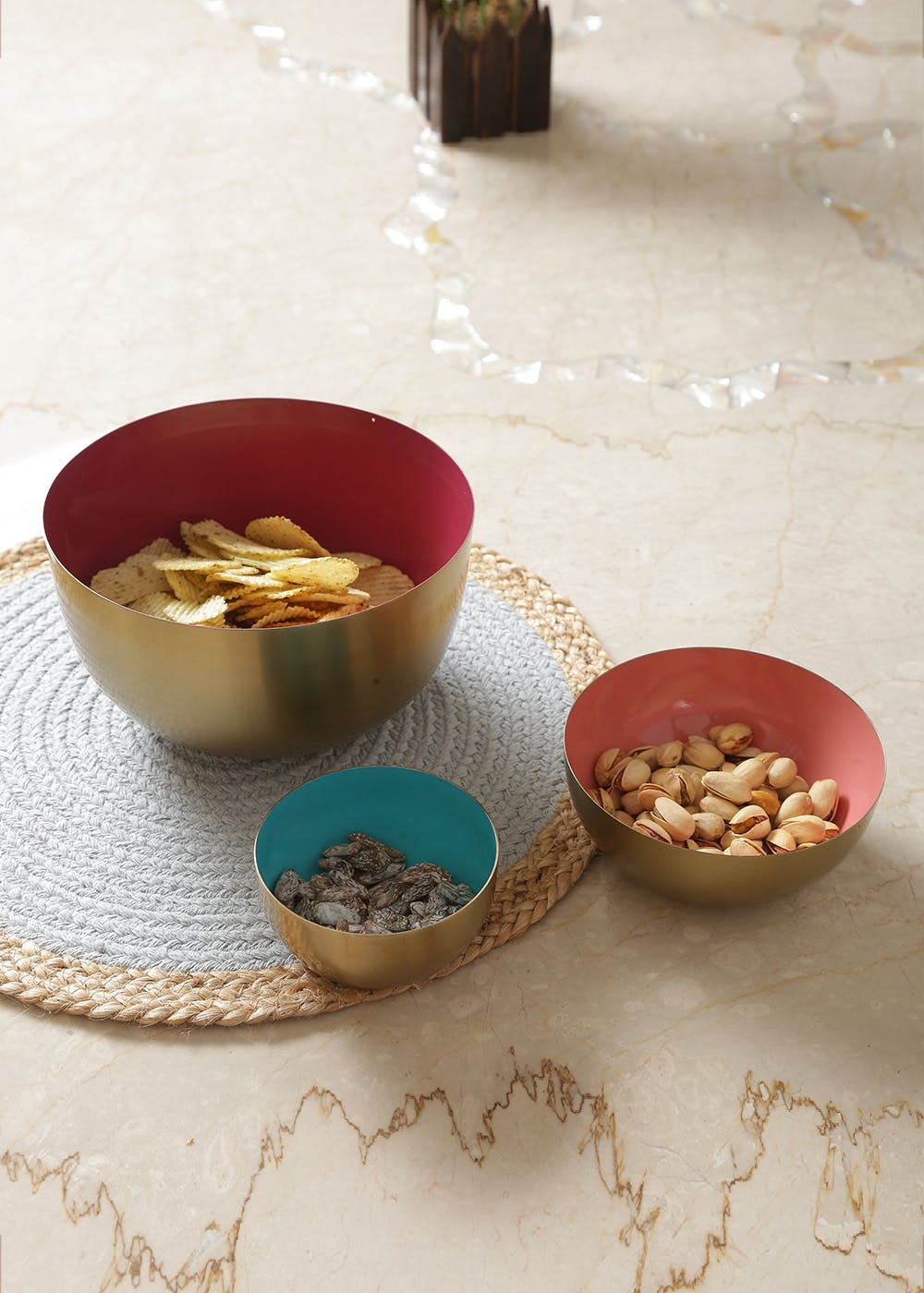 Get Multicolor Matt Gold with Red Rust, Peach and Blue color Bowls- Set ...