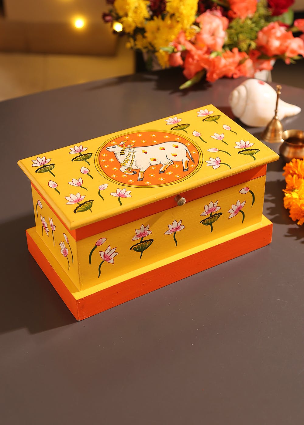 Get Pichwai Cow Painted Box in Yellow and Orange at ₹ 2350 | LBB Shop