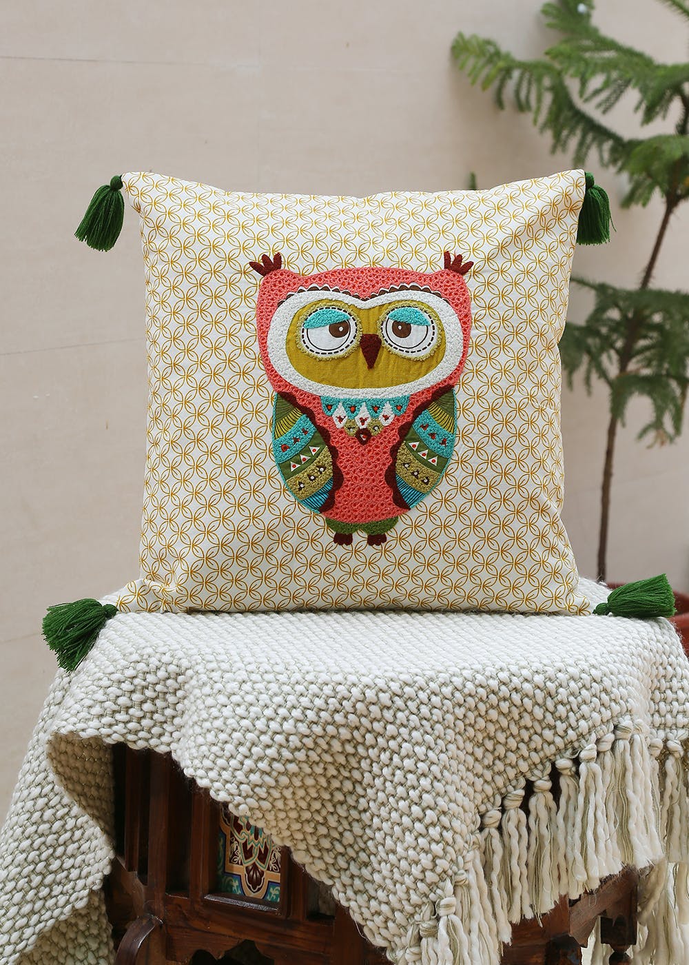 Get Owl Design Embroidered & Appliqué Cushion Cover at ₹ 625 | LBB Shop