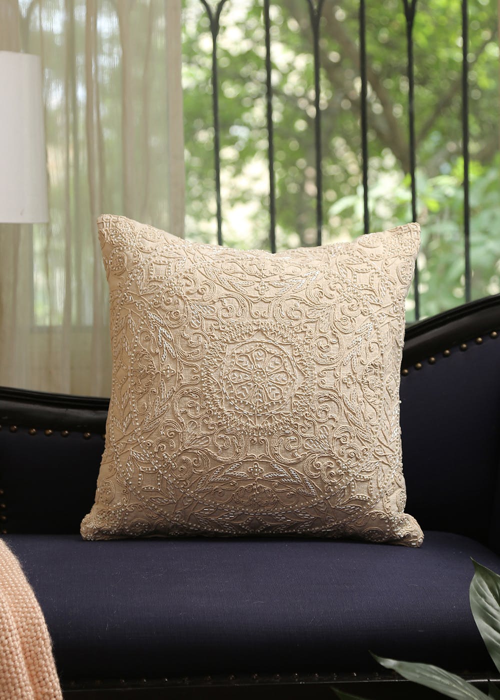 Get Embellished Dori Work Ivory Cushion Cover - Square at ₹ 1403 | LBB Shop