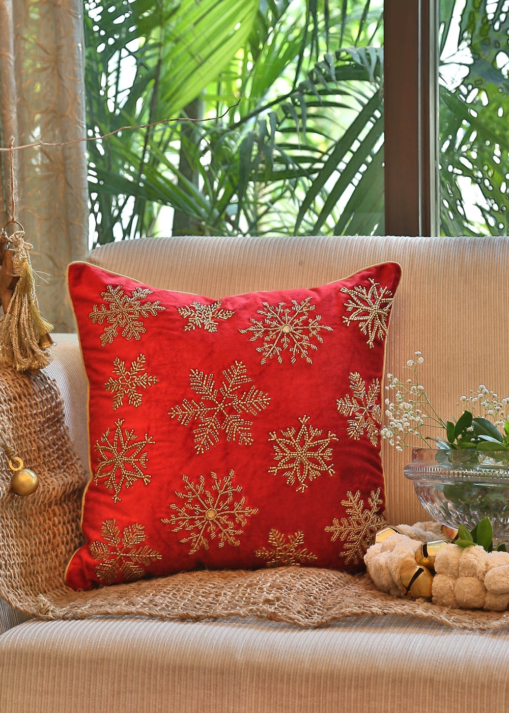 Get Snowflake Beaded Cushion Cover at ₹ 1658 | LBB Shop