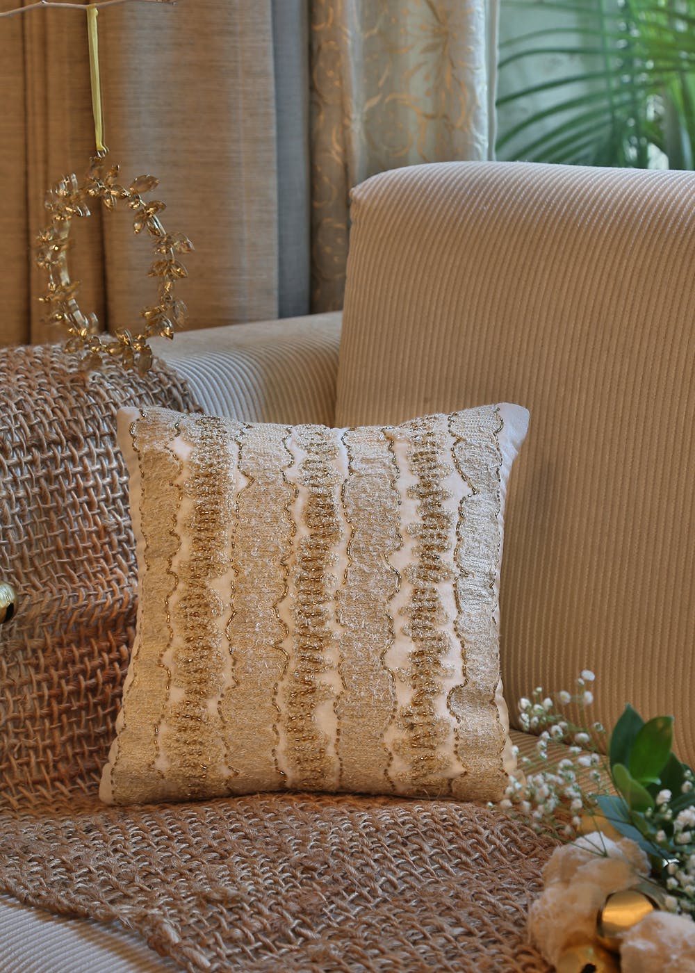 Get Ivory Embellished And Embroidered Cushion Cover at ₹ 1275 | LBB Shop