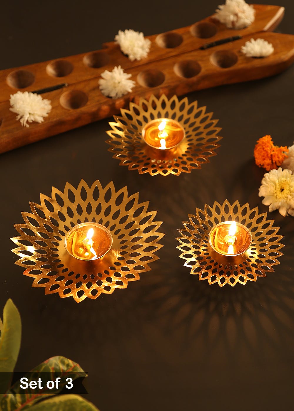 Get Diya Bati in Flower Shape- Set of 3 at ₹ 1250 | LBB Shop