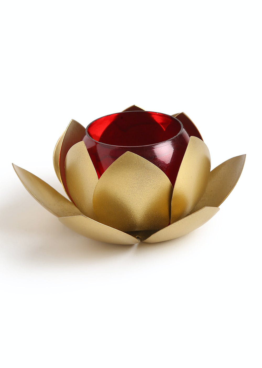 Get Gold Finish Iron Lotus Design Tealight With Red Glass - Set Of 2 at ...