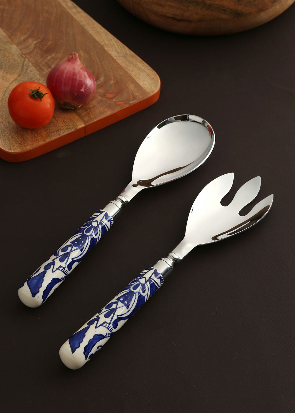Get Ceramic Handle Hand Painted Stainless Steel Salad Servers at ₹ 1400 ...
