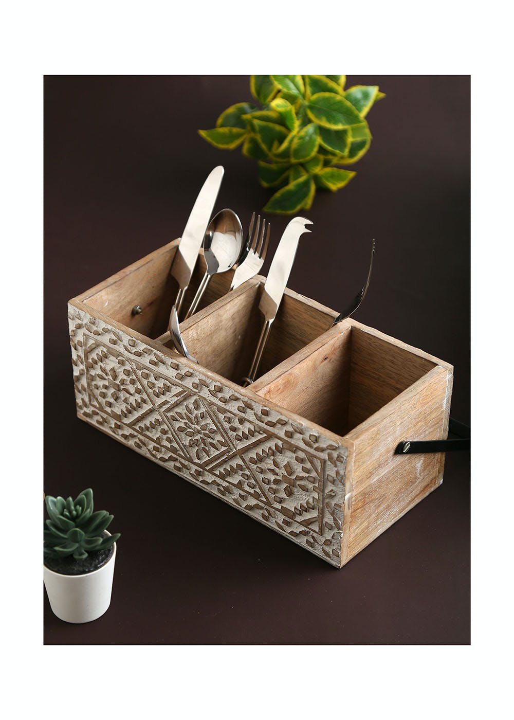 Get White And Natural Distress Finish Carved Cutlery Stand at ₹ 1020 ...