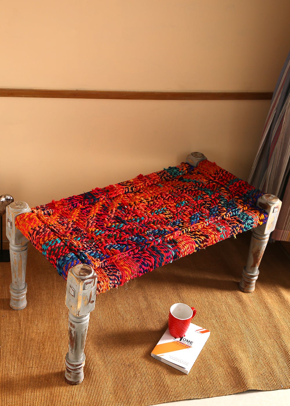 Get Wooden Bench With Colorful Chindi Weaving at ₹ 6750 | LBB Shop