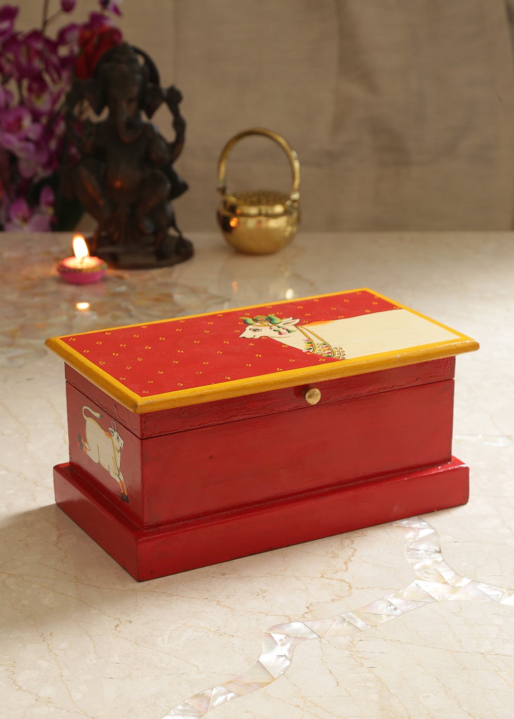 Get Spacious Pichwai Hand Painted Cow Box - Red at ₹ 1325 | LBB Shop
