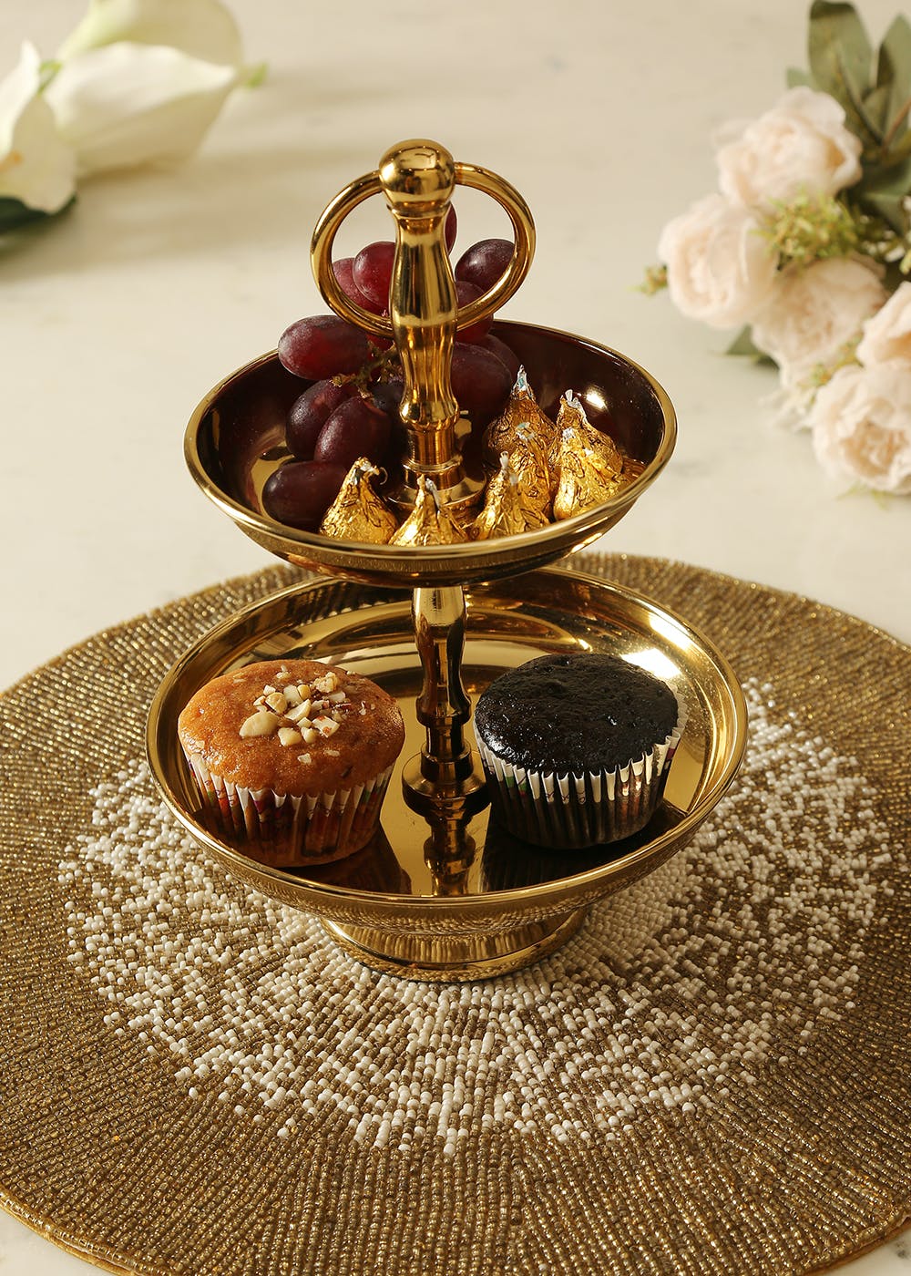 Get Cake And Cookie Stand In Gold Finish at ₹ 1573 | LBB Shop
