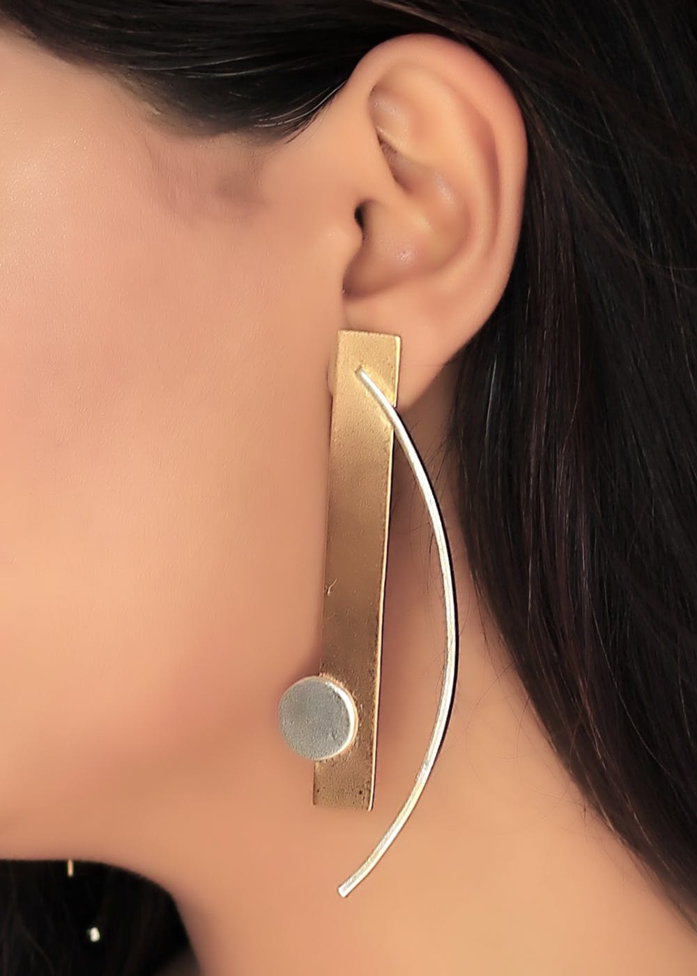 Get Two-Tone Geometric Shaped Drop Earrings at ₹ 1150 | LBB Shop