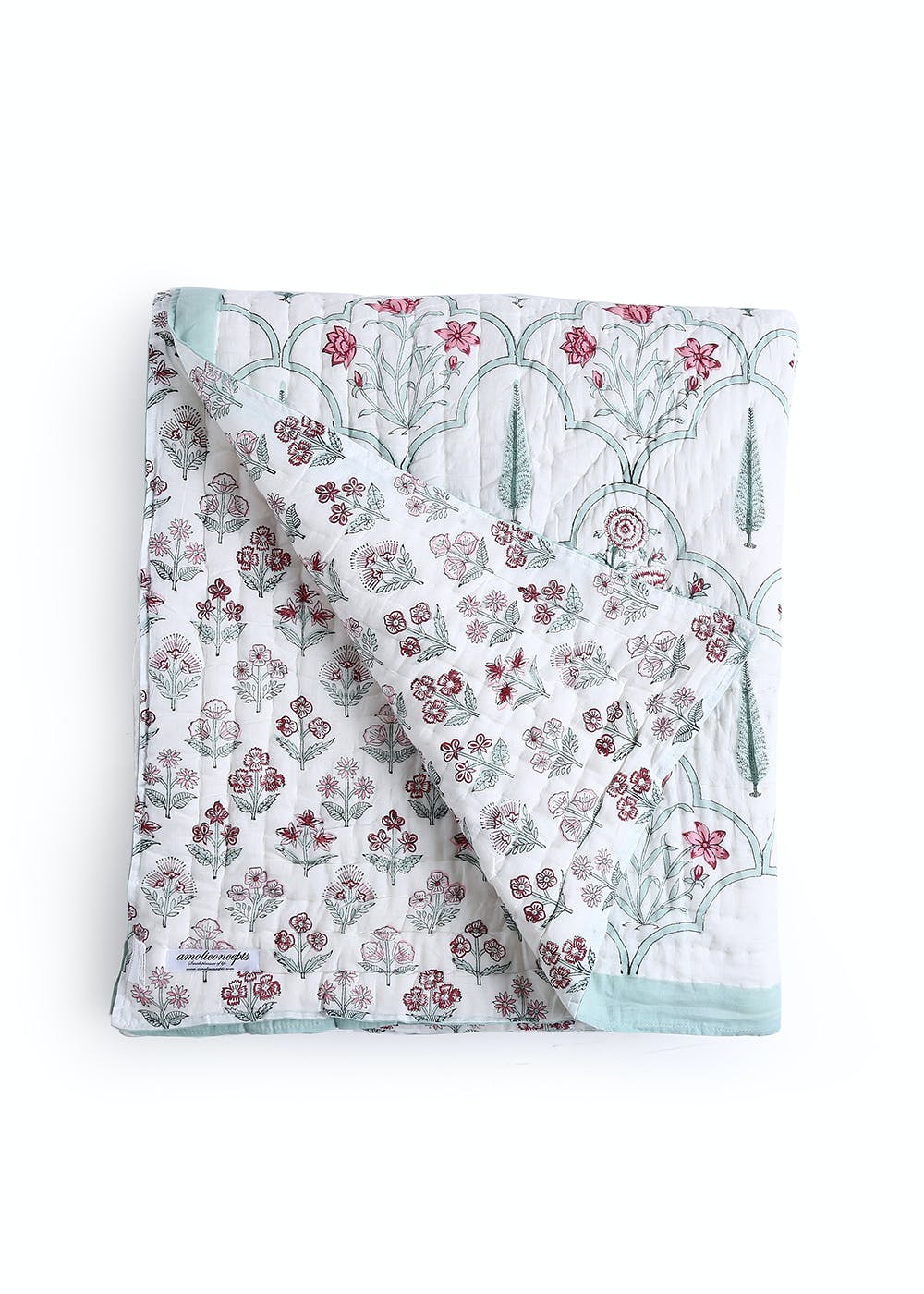 Get Beautiful Cypress Bouquet in Pink & Green Trees Hand Block Printed ...