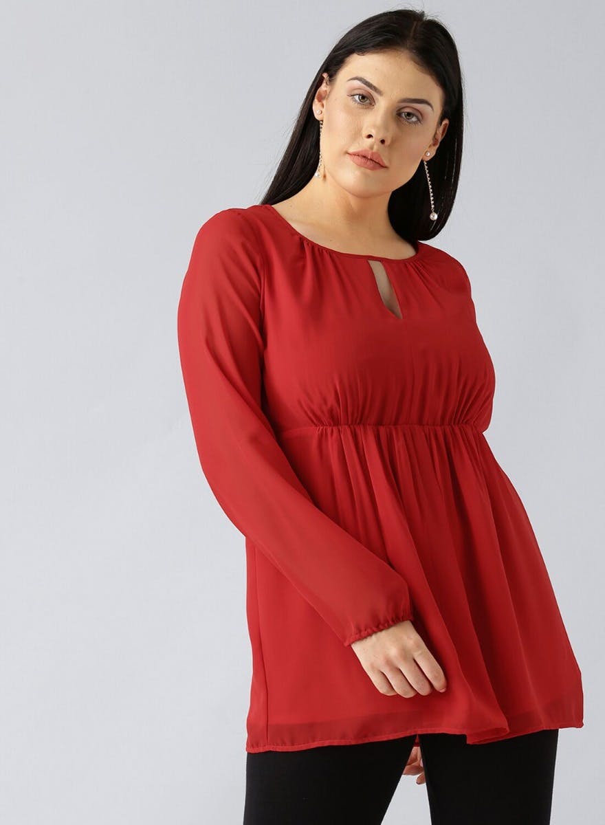 Get Solid Red Keyhole Neck Top at ₹ 662 | LBB Shop