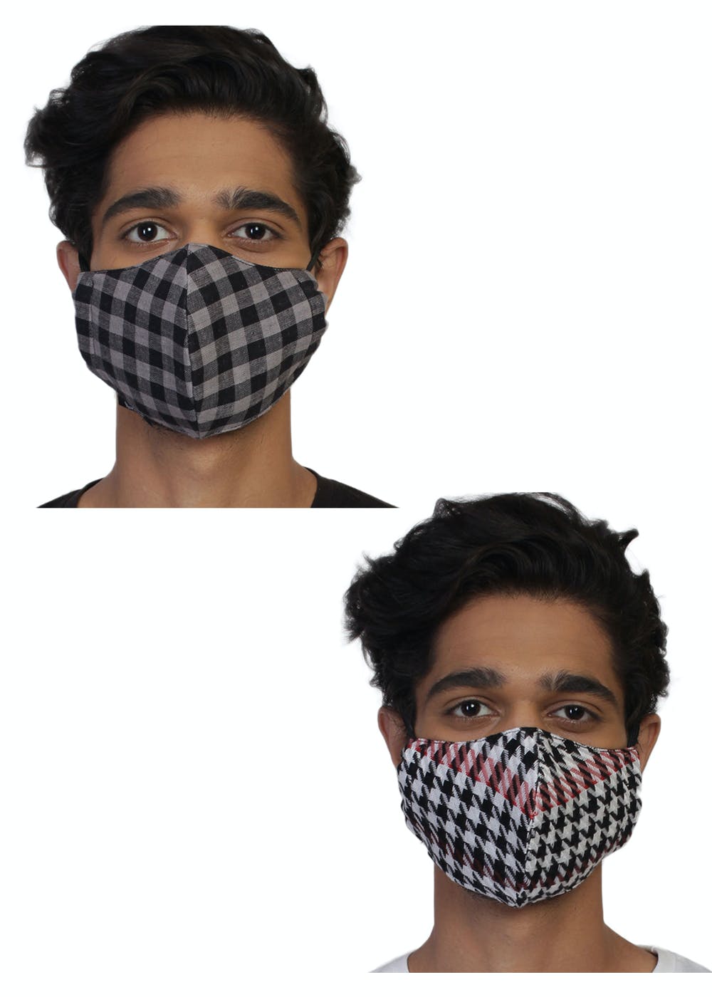 Get Pack of 2 Ikat & Grey Checkered Woven Viscose Mask at ₹ 449 | LBB Shop