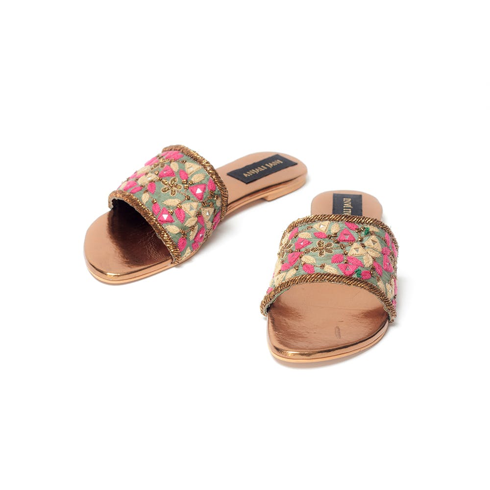 Get Silky Green Handmade Slides at ₹ 3000 | LBB Shop
