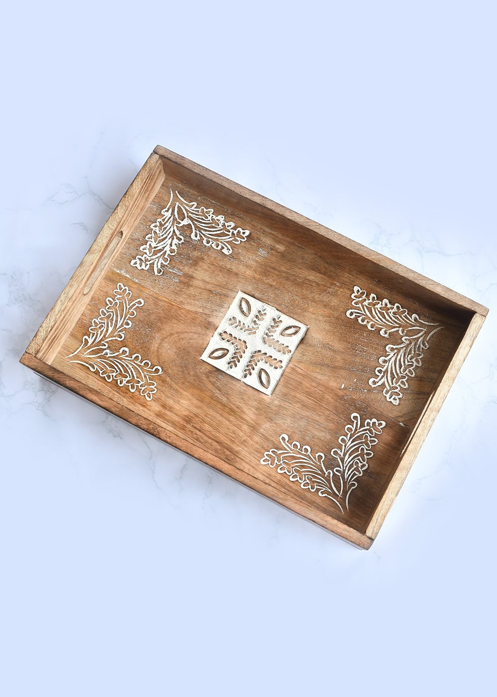 Get Floral Pattern Wooden Handcrafted Rectangular Tray at ₹ 699 | LBB Shop