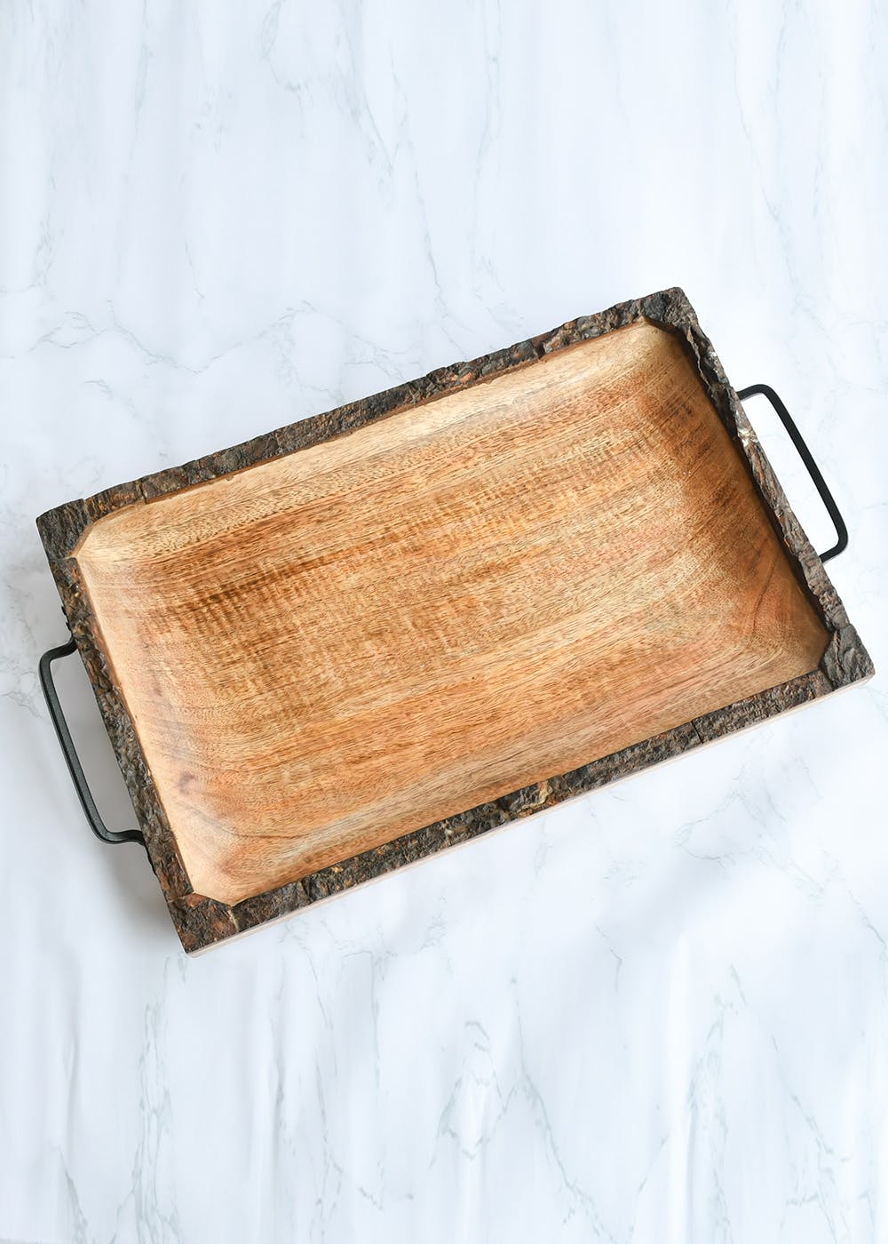 Get Wood Bark Edges Detail Wooden Tray at ₹ 799 | LBB Shop