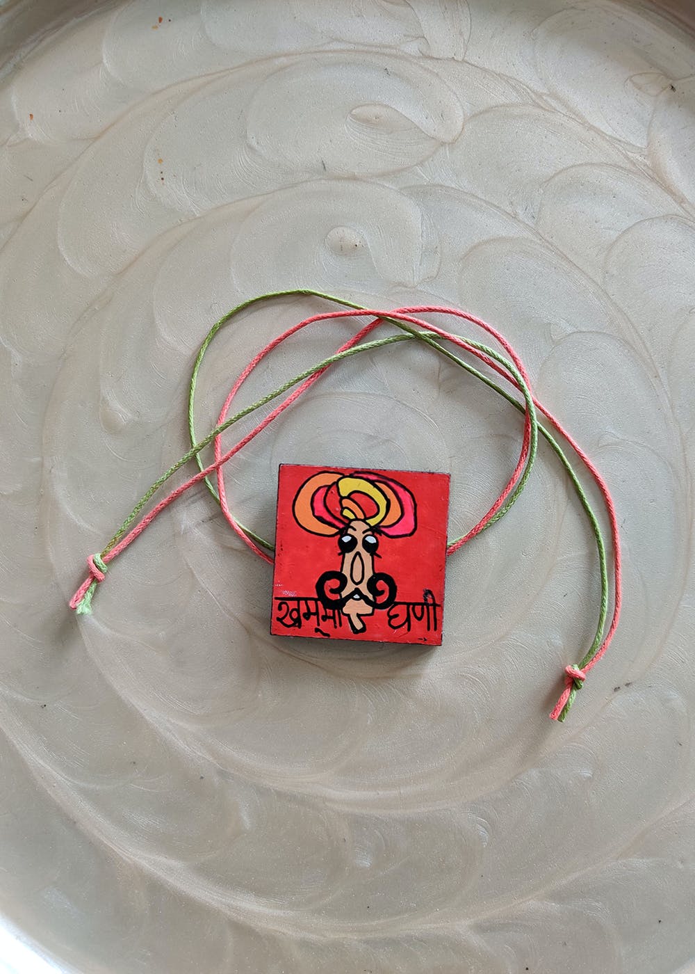 Get Red Wooden Hand Painted Khamma Ghani Brother Rakhi / Badge at ₹ 375 ...