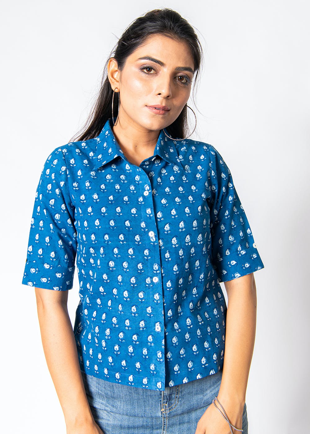 Get Shirt Collar Floral Printed Blue Shirt at ₹ 869 | LBB Shop