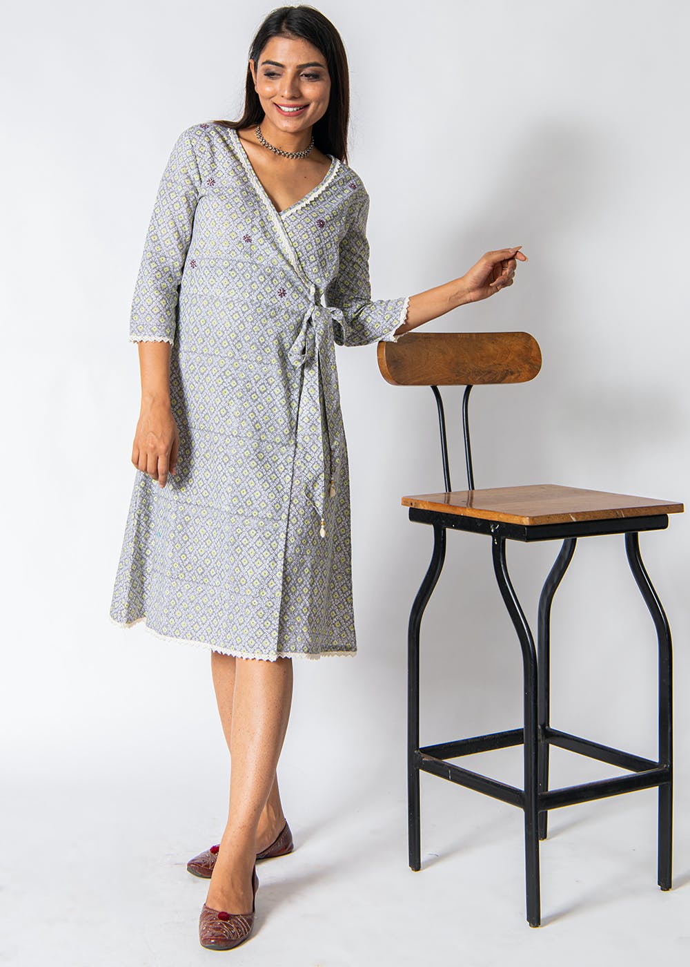 Get Geometric Printed Grey Overlap Dress at ₹ 1149 | LBB Shop