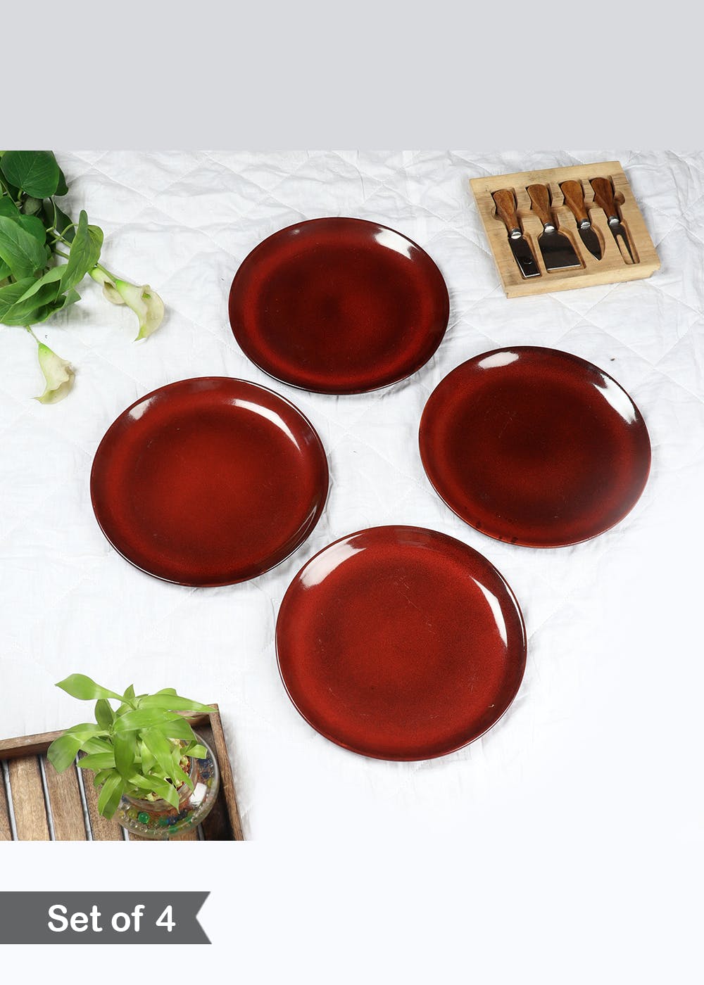 Get Dove Red Stoneware Plates Set of 4 at ₹ 2000 | LBB Shop