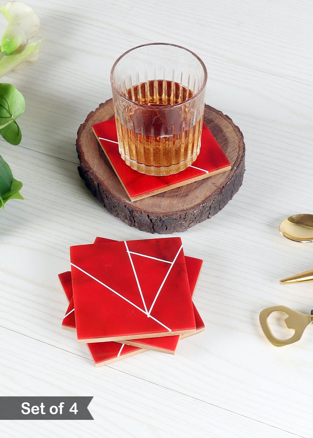 Get Red & White Resin Coaster Set of 4 at ₹ 650 | LBB Shop