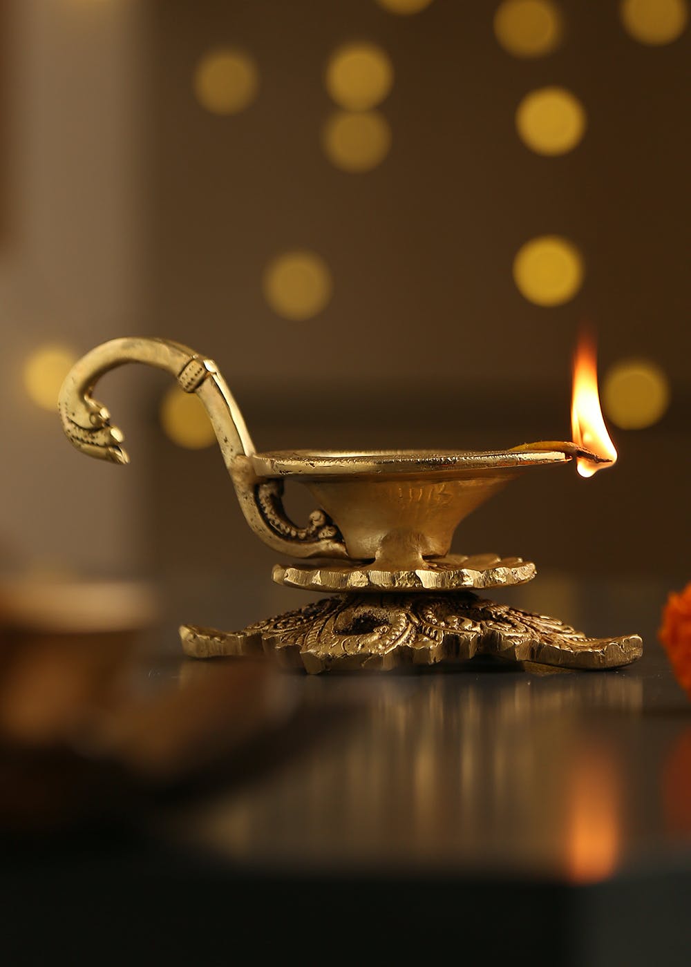 Get Brass Diya With Swan Handle And Intricate Base at ₹ 2000 | LBB Shop