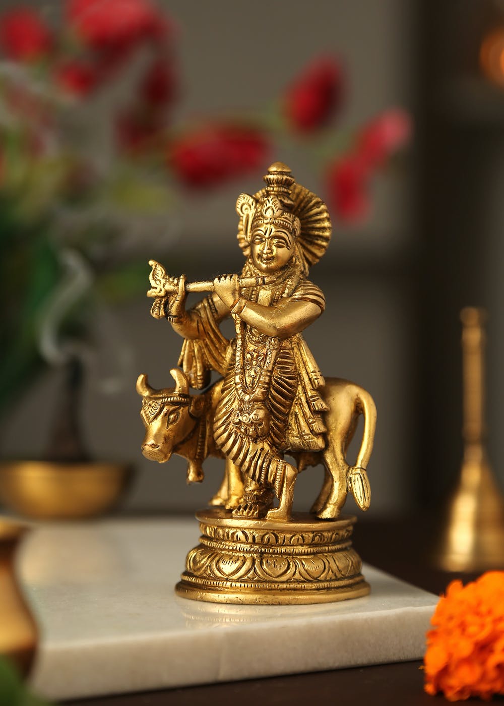 Get Brass Krishna Idol With Cow at ₹ 1998 | LBB Shop