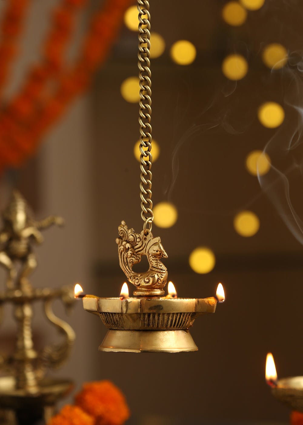 Get Peacock Hanging Diya With Four Side Lamp And Chain at ₹ 1998 | LBB Shop