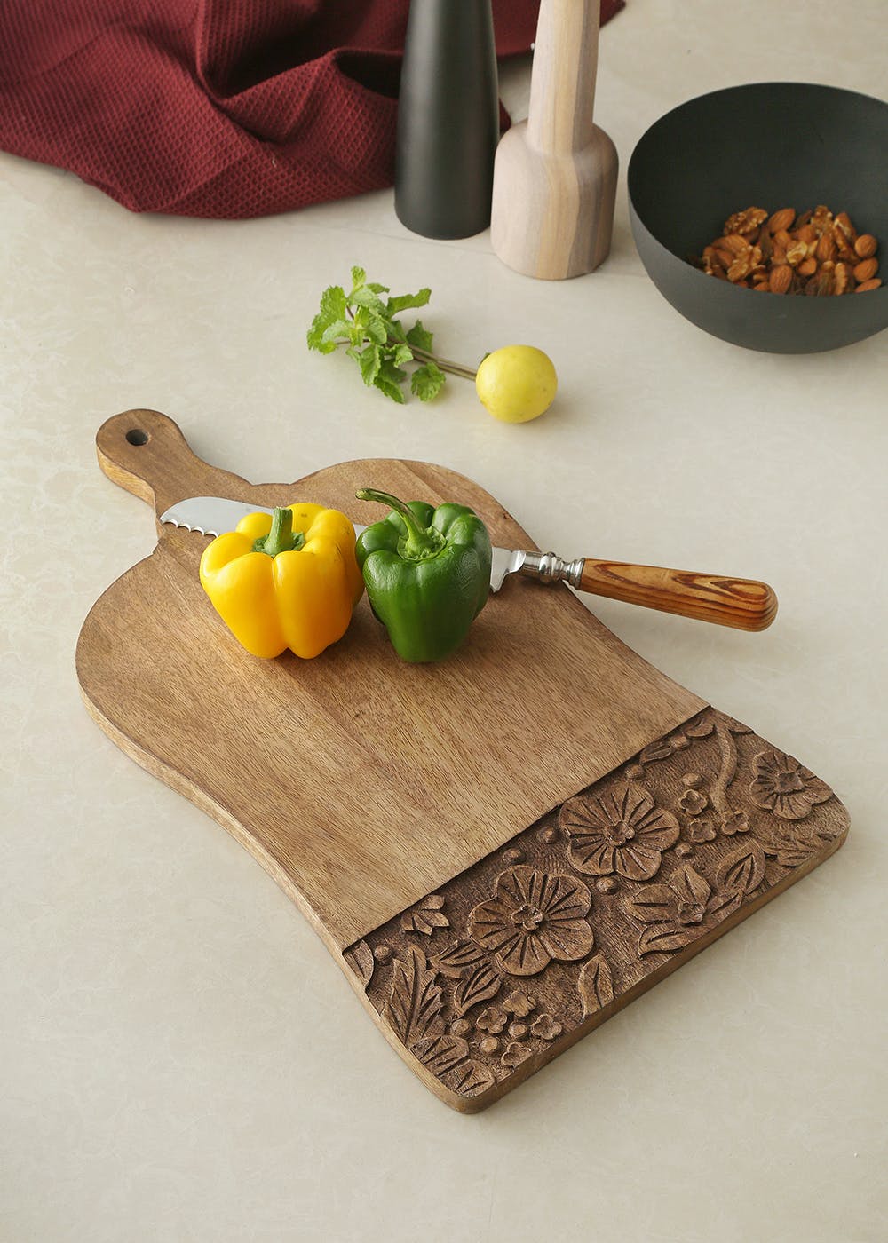 Get Exclusively Crafted Hand Carved Flower Border Wooden Chopping Board ...