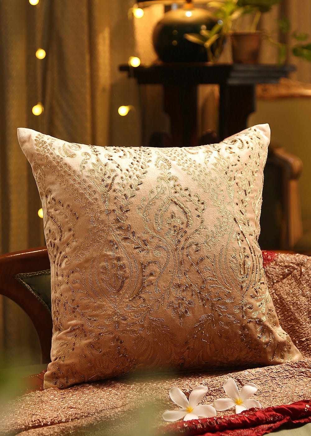 Get Ethnic Floral Motif Detail Beige Cushion Cover at ₹ 1485 | LBB Shop