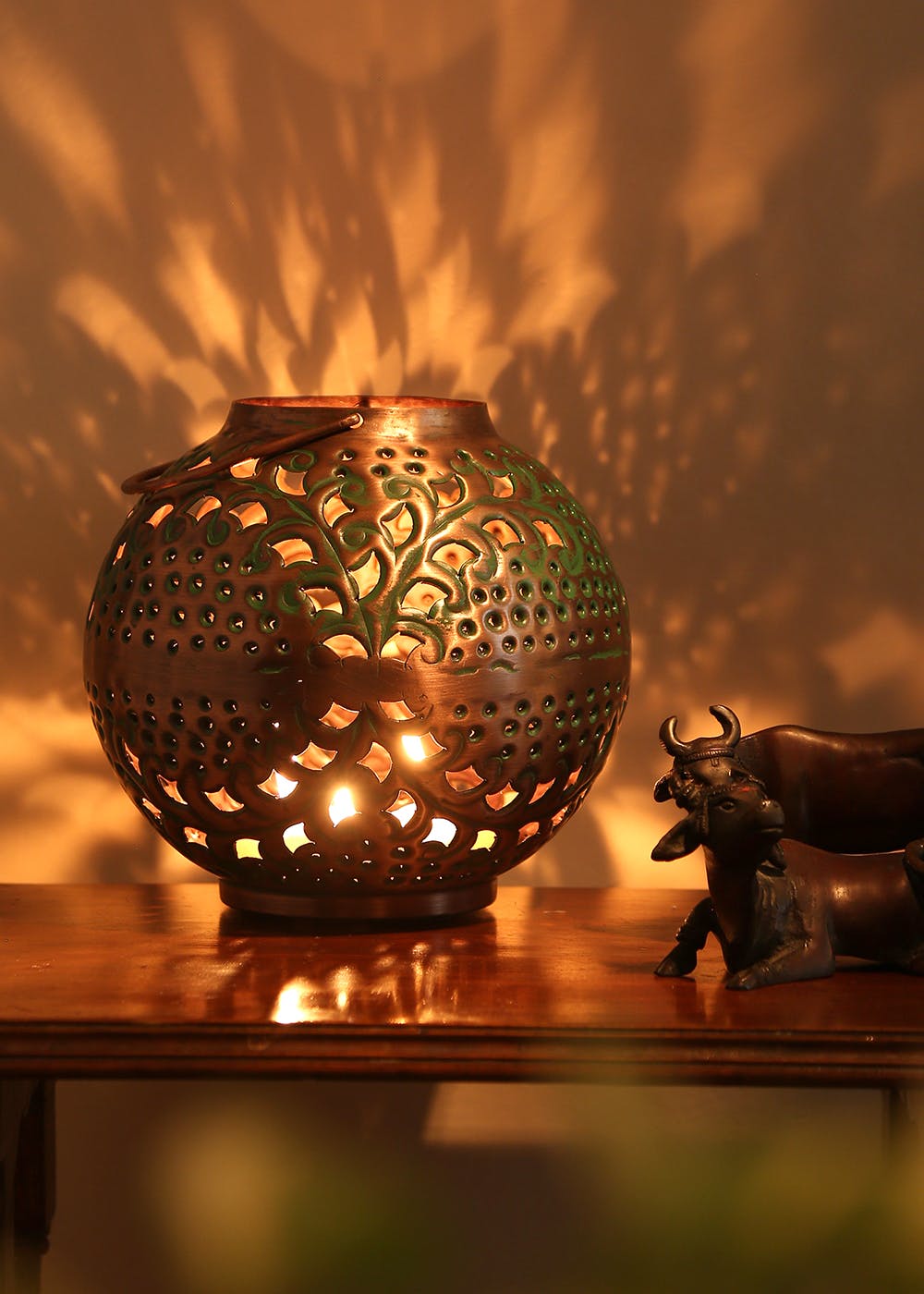Get Round Lantern With Handle in Copper With Green Patina Finish at ...