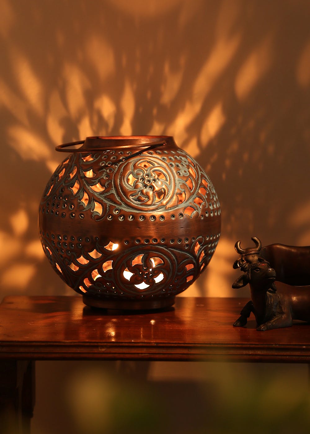 Get Round Lantern With Handle in Copper With Blue Patina Finish at ...