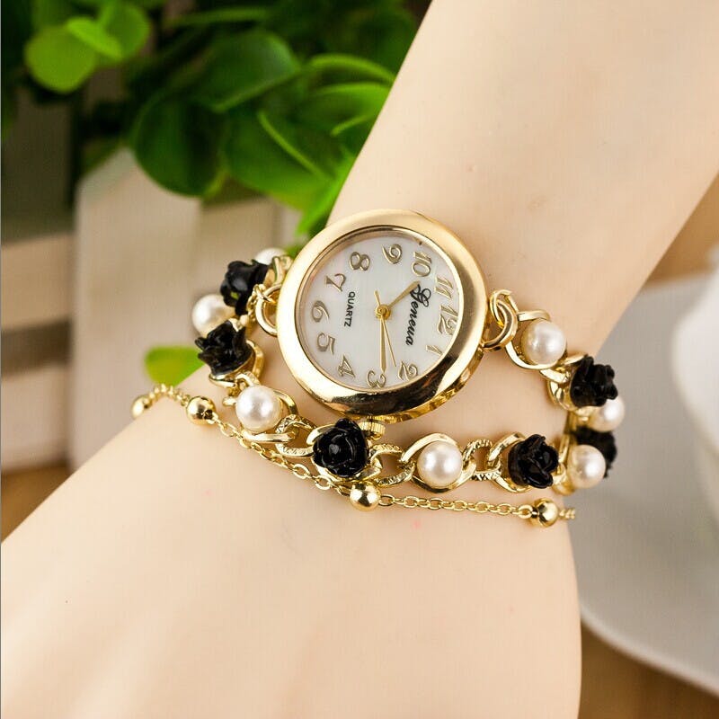 Get Black Rose & Pearl Watch at ₹ 1299 | LBB Shop