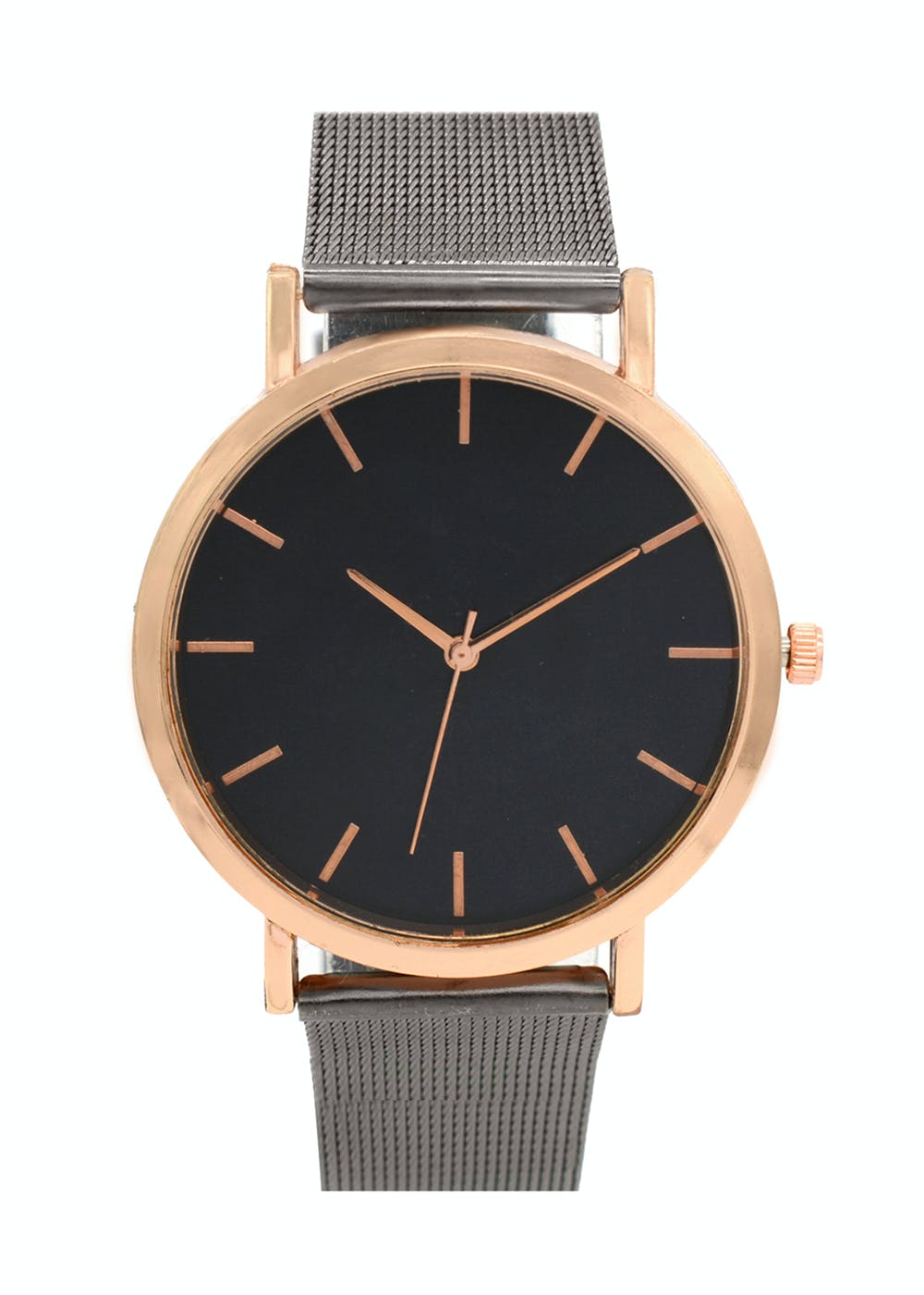 Get Alex Black & Rose Gold Dial Gunmetal Mesh Strap Watch at ₹ 1699 ...
