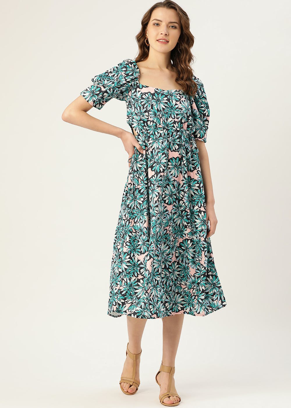 Get Classic Floral Green Dress with Side Strings at ₹ 1999 | LBB Shop