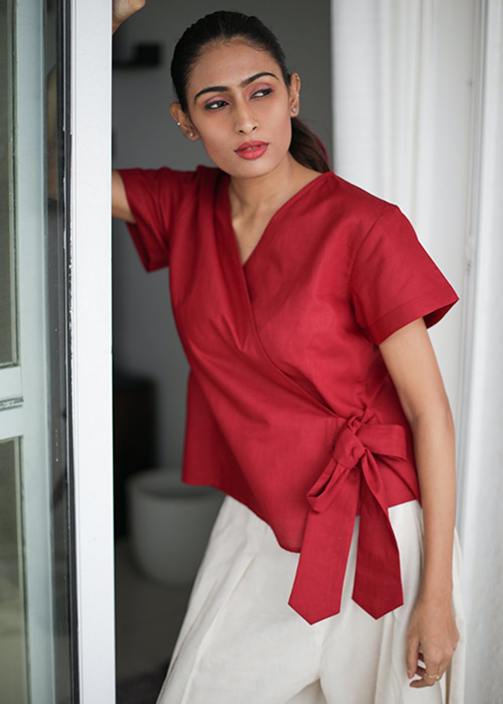 Get Classic Solid Short Sleeves Wrap Top at ₹ 2490 | LBB Shop