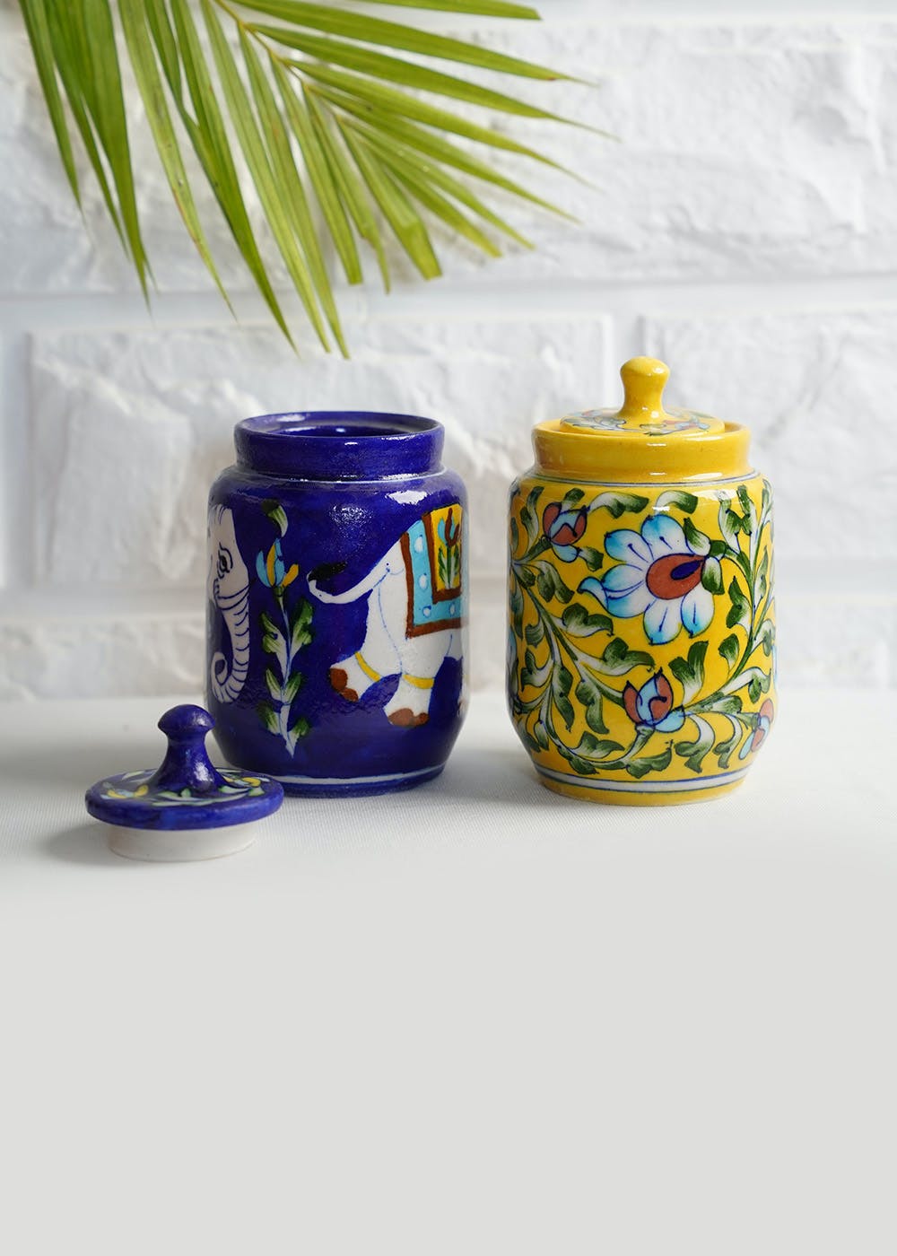 Get Blue & Yellow Pottery Jars (Set of 2) at ₹ 1200 | LBB Shop