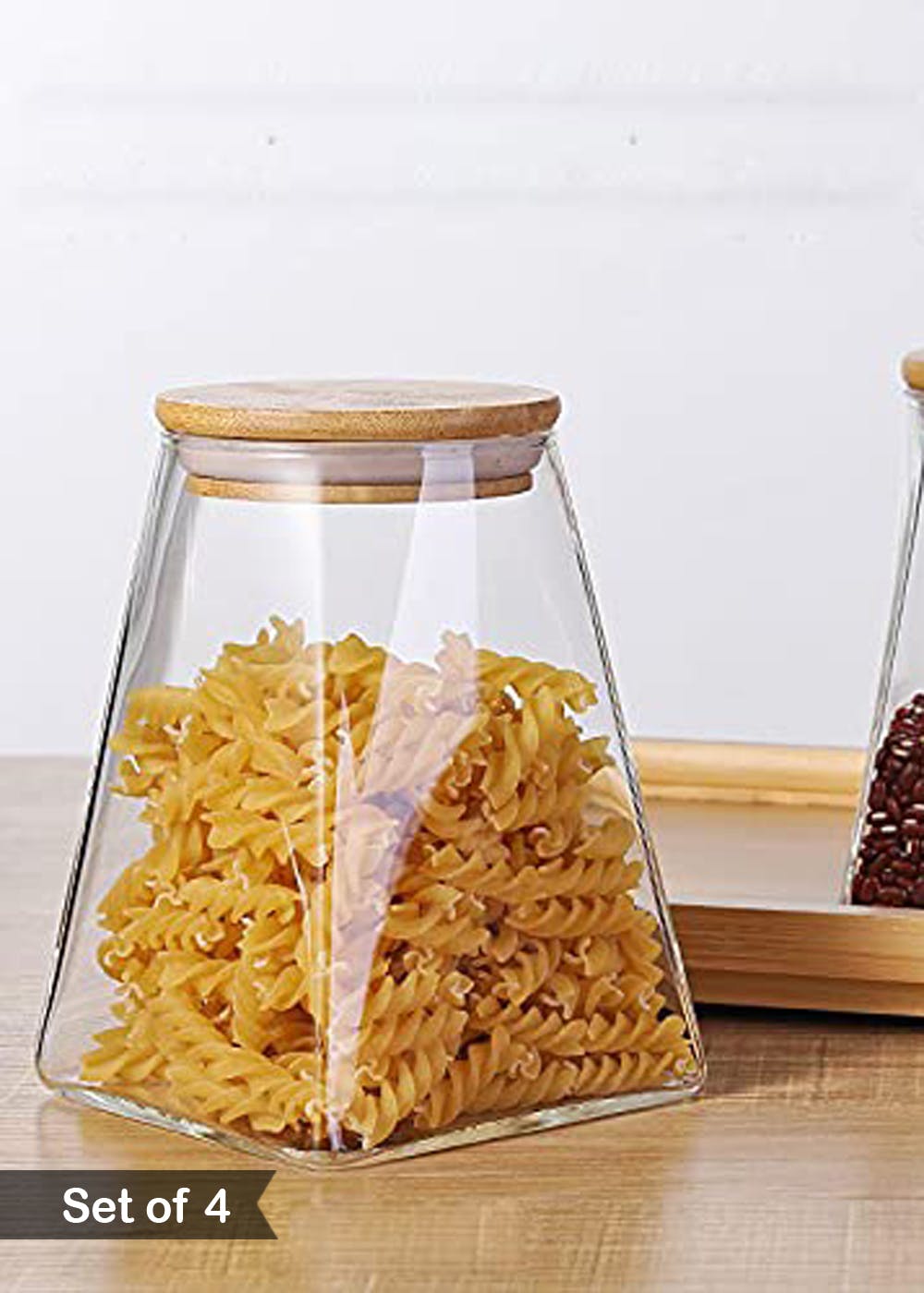 Get Borosilicate Glass Triangle Storage Jar with Bamboo Lid - 900 ml ...