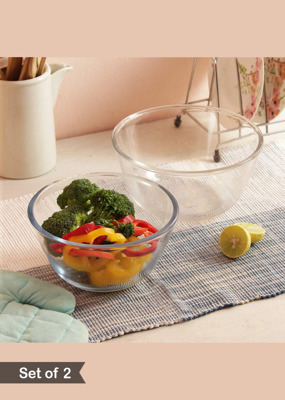 Get Transparent Glass Mixing Bowls (2100 ml, 1050 ml) - Set of 2 at ...