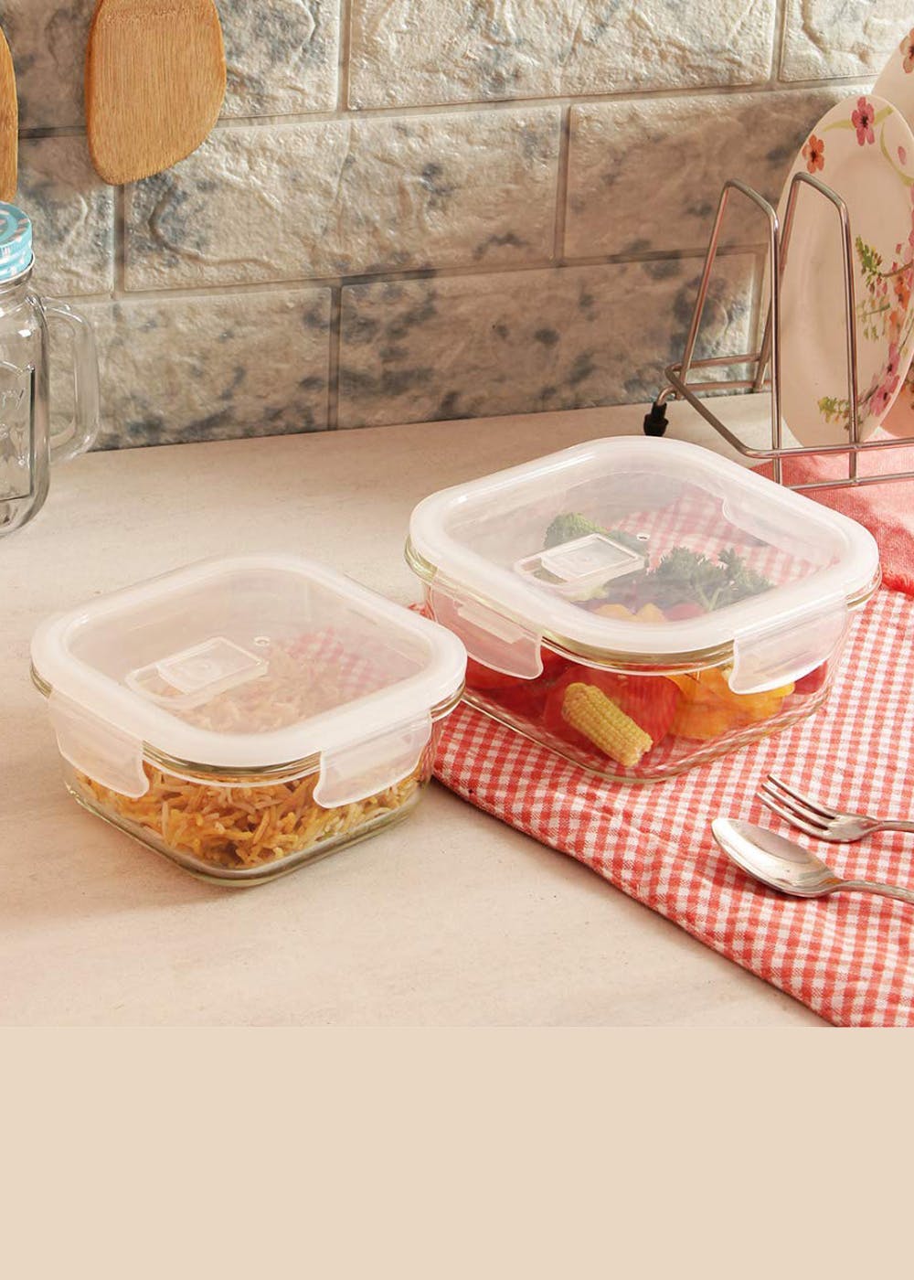 Get Transparent Borosilicate Glass Containers with Lid (1200 ml, 500 ml ...